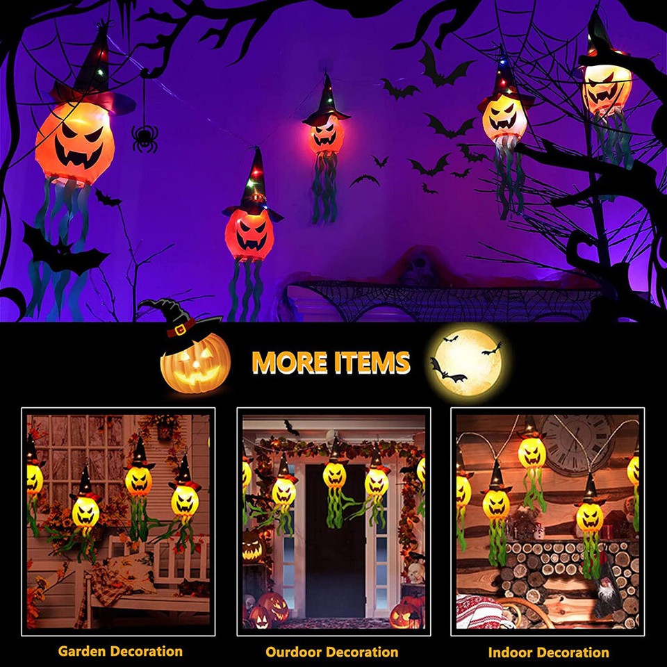 5X Halloween LED Witch String Hanging Glowing Ghost Party Hat Lantern ...