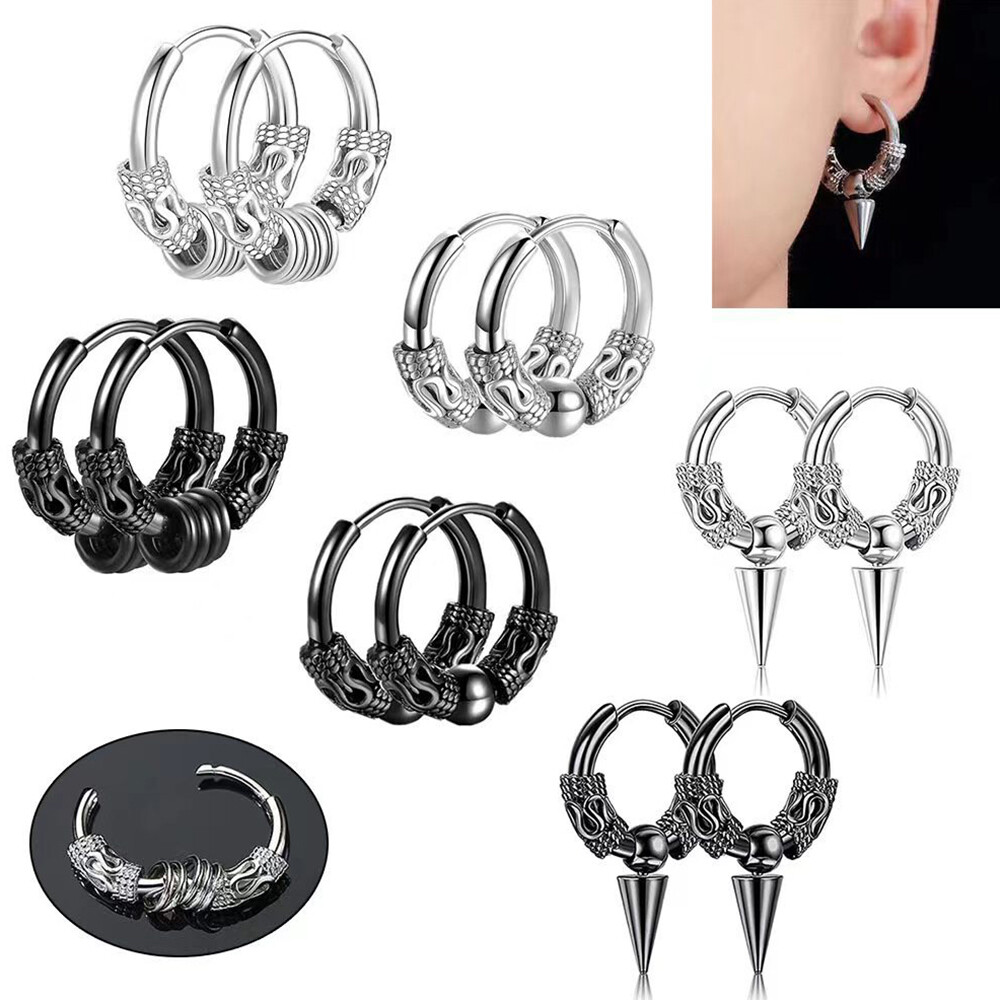 Men Earrings Stud Stainless Steel Punk Piercing Hoop Hip Hop Earring ...
