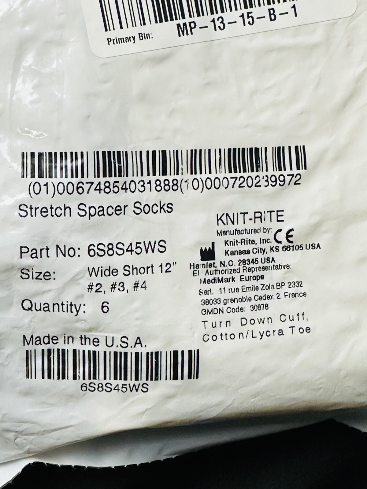 Knit-Rite Stretch Spacer Socks- Wide Short 12”-#2, #3, #4/ Quantity 6 ...