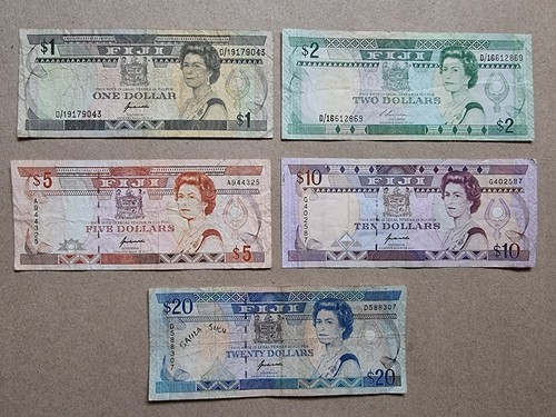 1992 Fiji banknotes set of 5 - 1, 2, 5, 10 & 20 dollars notes QEII | eBay