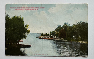 c 1900s NY Postcard Sylvan Beach Mouth Wood River Barge Canal Enters ...