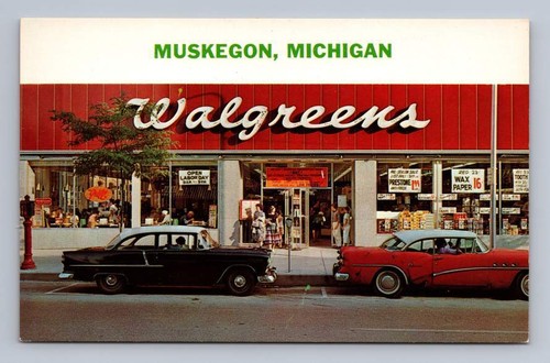 Walgreens Drug Store MUSKEGON Michigan Vintage Advertising Postcard ...