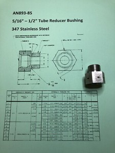 AN893-8S 5/16” To 1/2” Reducer Bushing w/ Lockwire Holes, 347SS ...