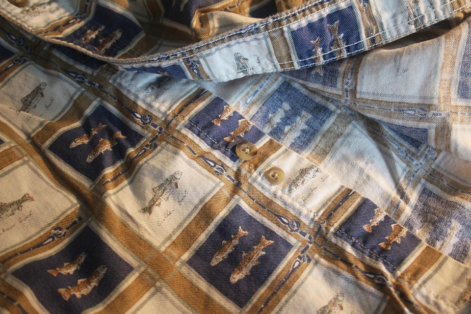 Woolrich Shirt Fish Fishing Pole Checkerboard Pattern Long Sleeve ...