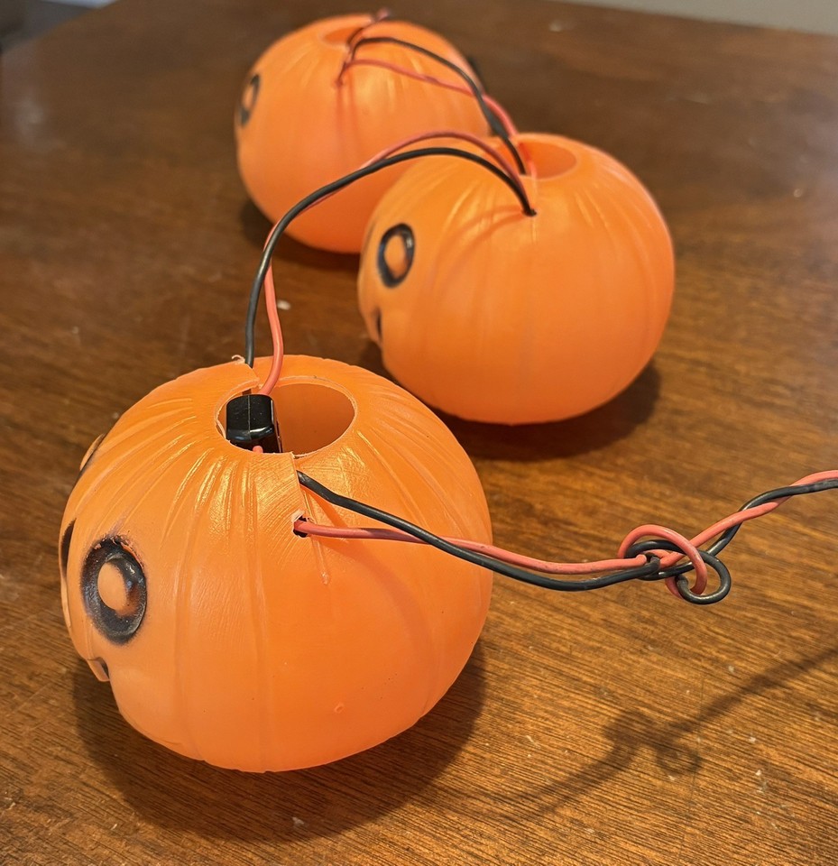 60s Vintage Halloween PEERLESS Blow Mold String Lights JACK-O-Lantern ...