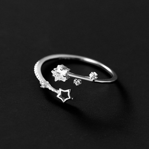 Shiny Star Zircon Ring Women Open Adjustable Hollow Star Ring Fashion ...