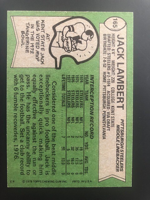 1978 Topps - Jack Lambert #165 | eBay