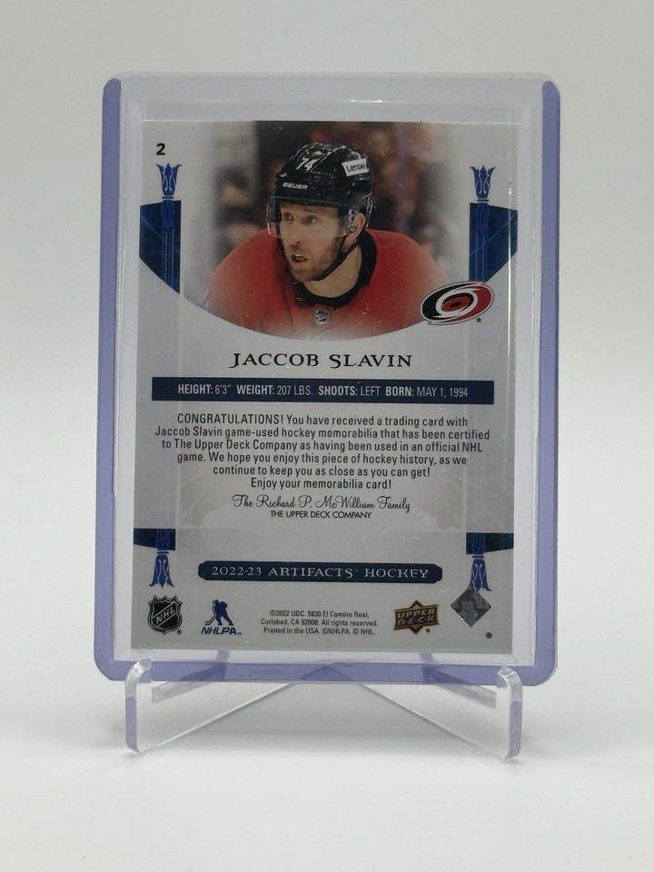 2022-2023 Upper Deck Artifacts Jaccob Slavin Dual Jersey Patch Emerald ...