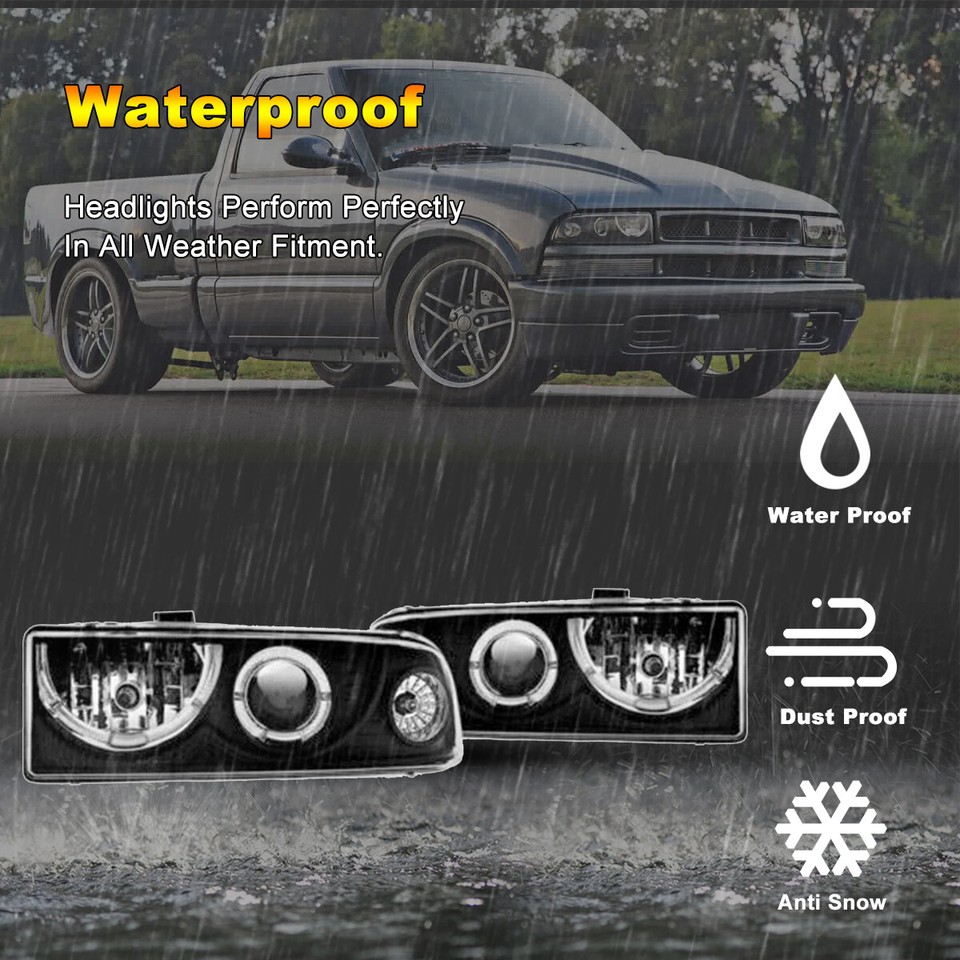1998-2004 Chevy S10 Blazer Halo Projector Headlights Front Lamps Black ...