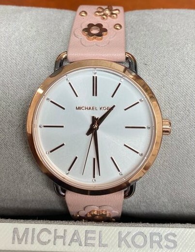 Michael Kors MK2738 Portia Blush Pink Leather Floral Rose Gold 37mm ...