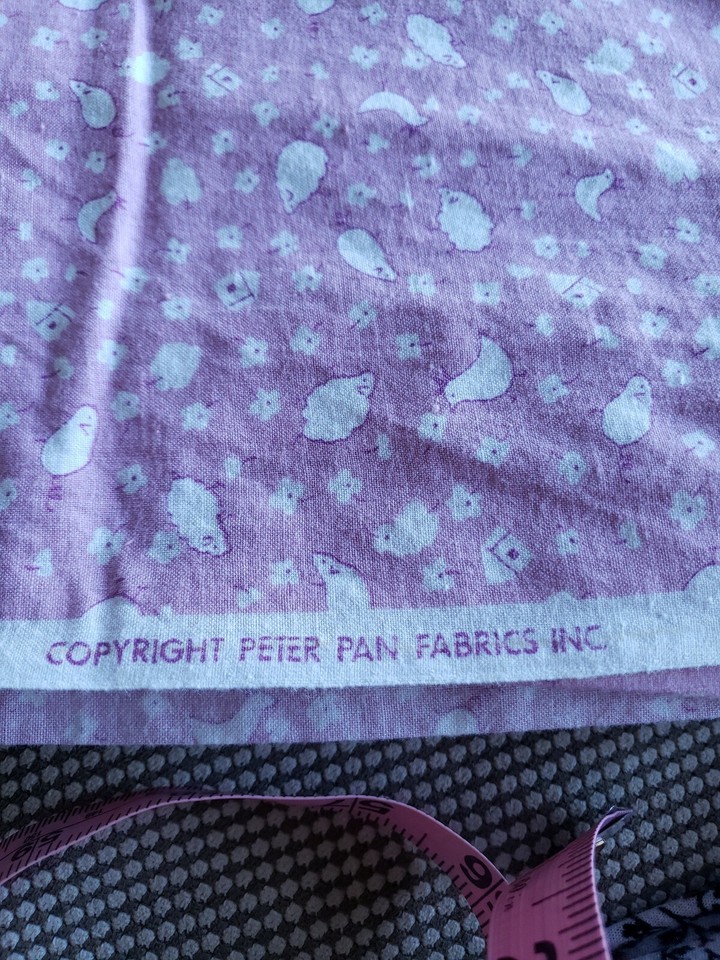 Vntg Sewing Fabric Peter Pan Pink & White Children's Print Sheep Cotton ...