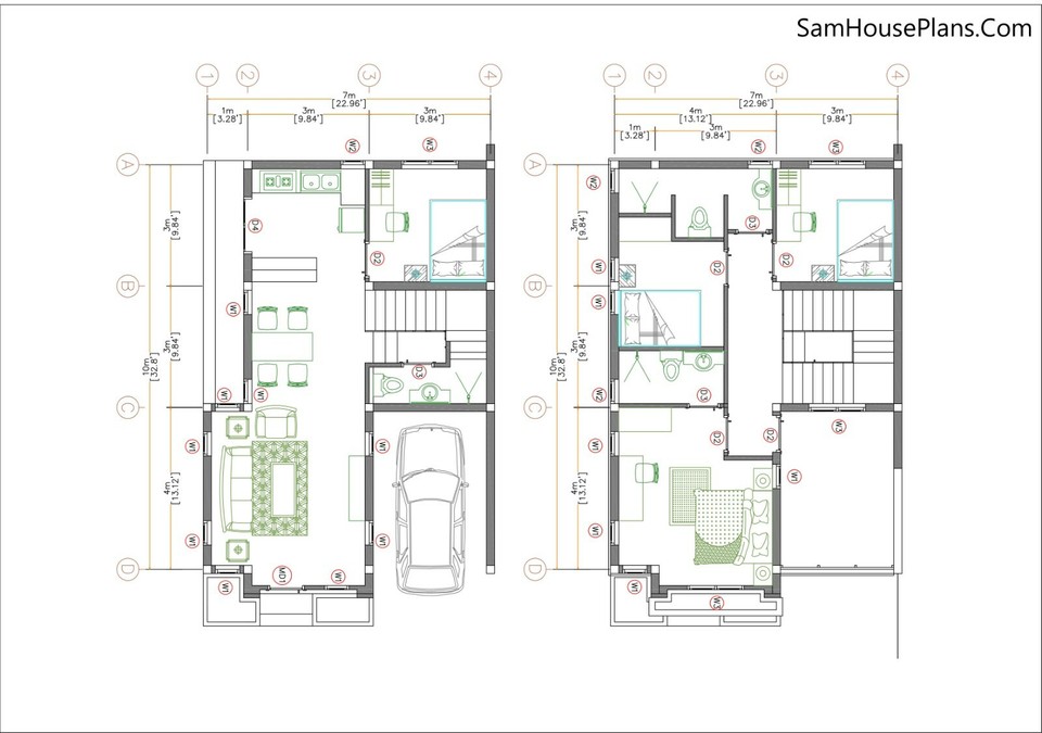 Small House Plan 23x33 Feet 7x10 Meter 4 Beds 3 Baths Flat Roof (A4 ...
