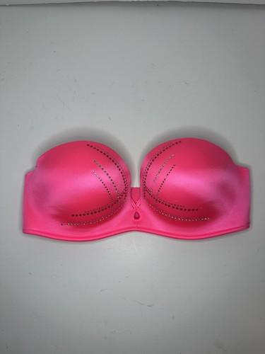 Victorias Secret Bombshell padded strapless hot pink rhinestone bling ...