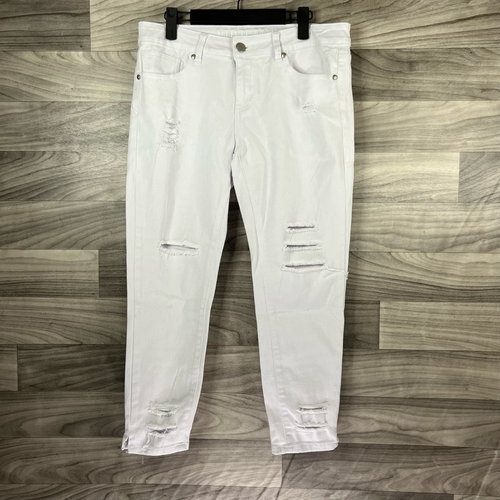 VIP Jeans Womens 11/12 White Cropped Denim Stretch Distressed Pockets ...