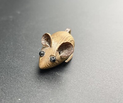 Vintage Handmade Miniature Wooden Mouse with Leather Ears & Tail | eBay