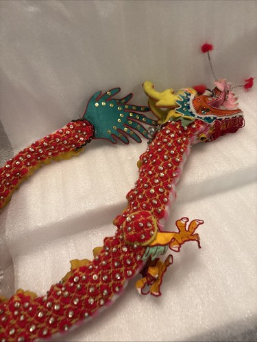 Red Gold Chinese Dragon 37” Stick Puppet Plush Stuffed Belos Sequins ...