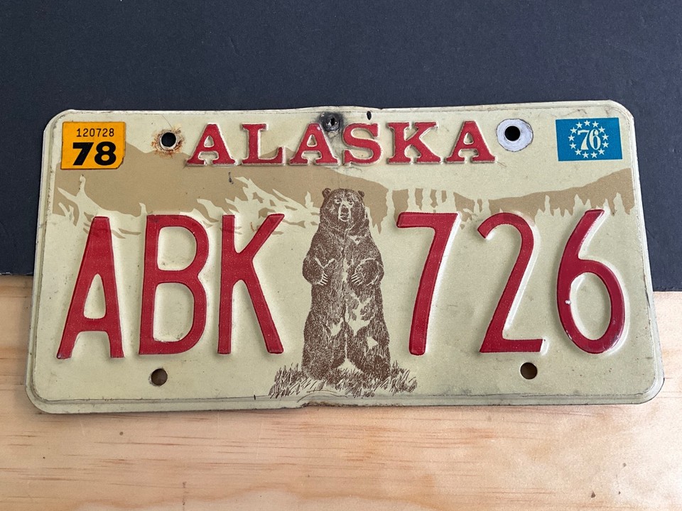 1978 Alaska License Plate Tag 1976 ABK 726 Bear | eBay