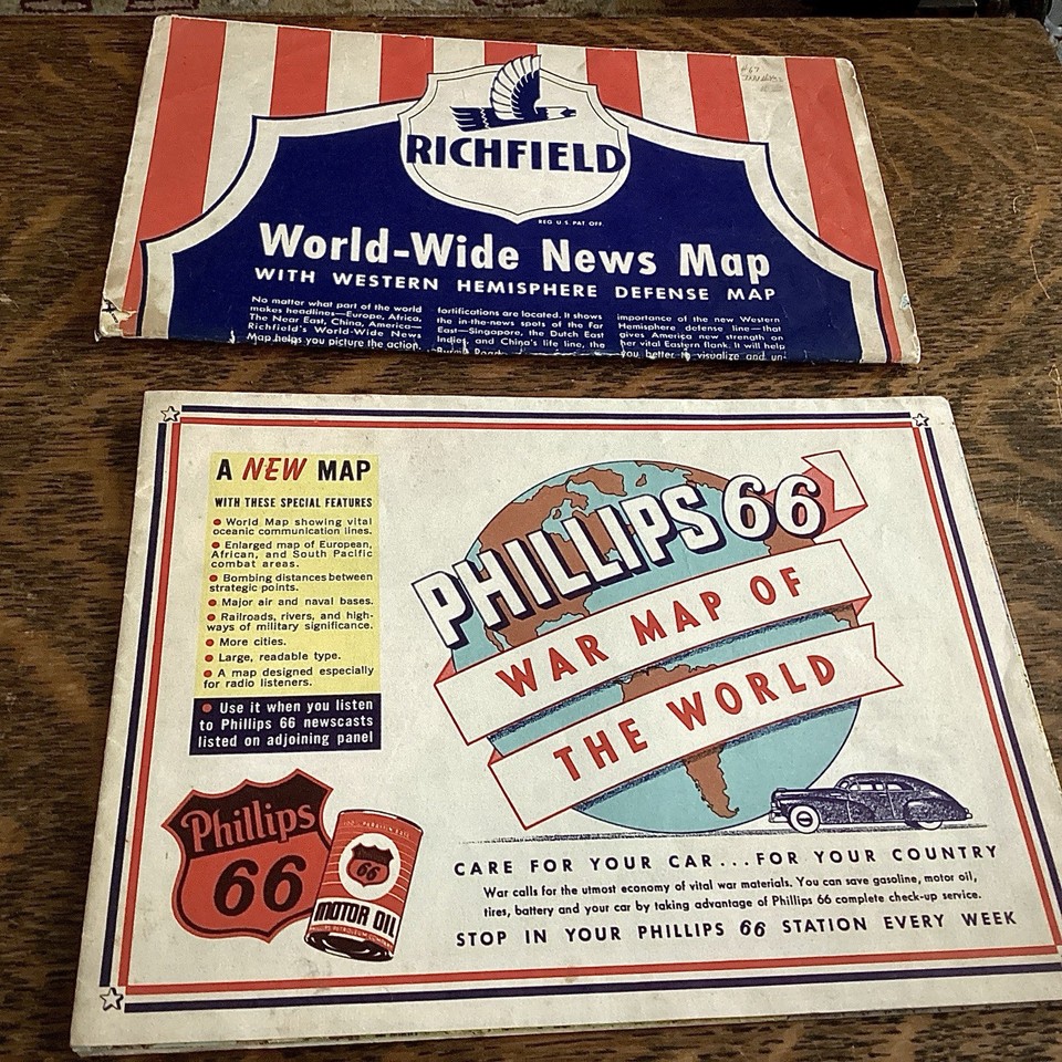 WWII Phillips 66 War Map of the World Richfield World-Wide News Map | eBay