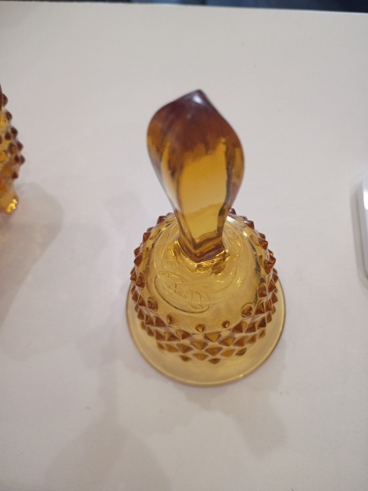 Fenton Hobnail Dinner Bell Art Glass 5.75” Colonial Amber Color Vintage ...
