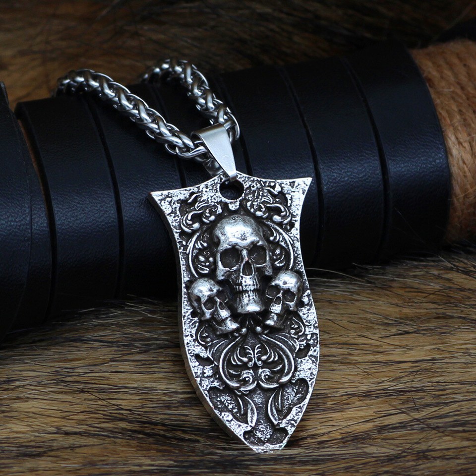 Mens Gothic Punk Skull Pendant Necklace Retro Hip Hop Rock Jewelry ...
