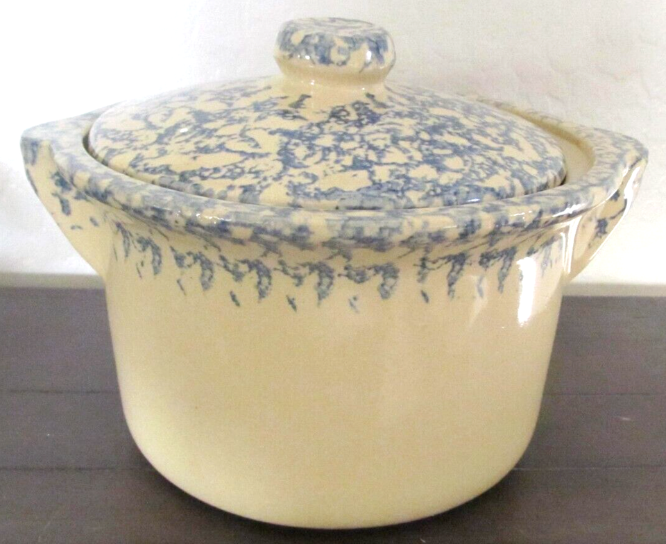 Vintage Roseville OH Spongeware Wheat Pattern RRP Co Crock Bean Pot ...