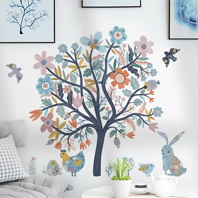 Large Flower Tree Wall Decals Garden Floral Wall Stickers DIY Removable ...