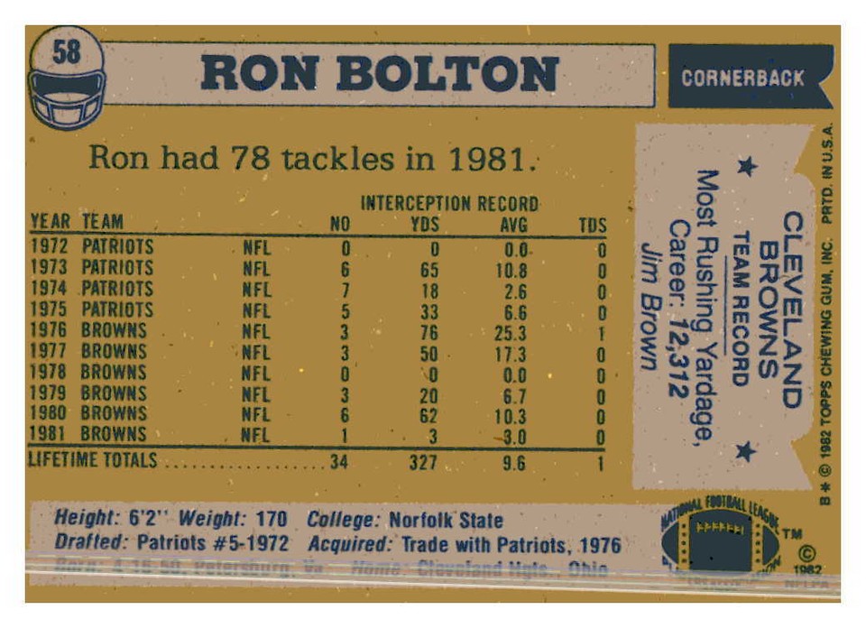1982 Topps Ron Bolton 58 | eBay