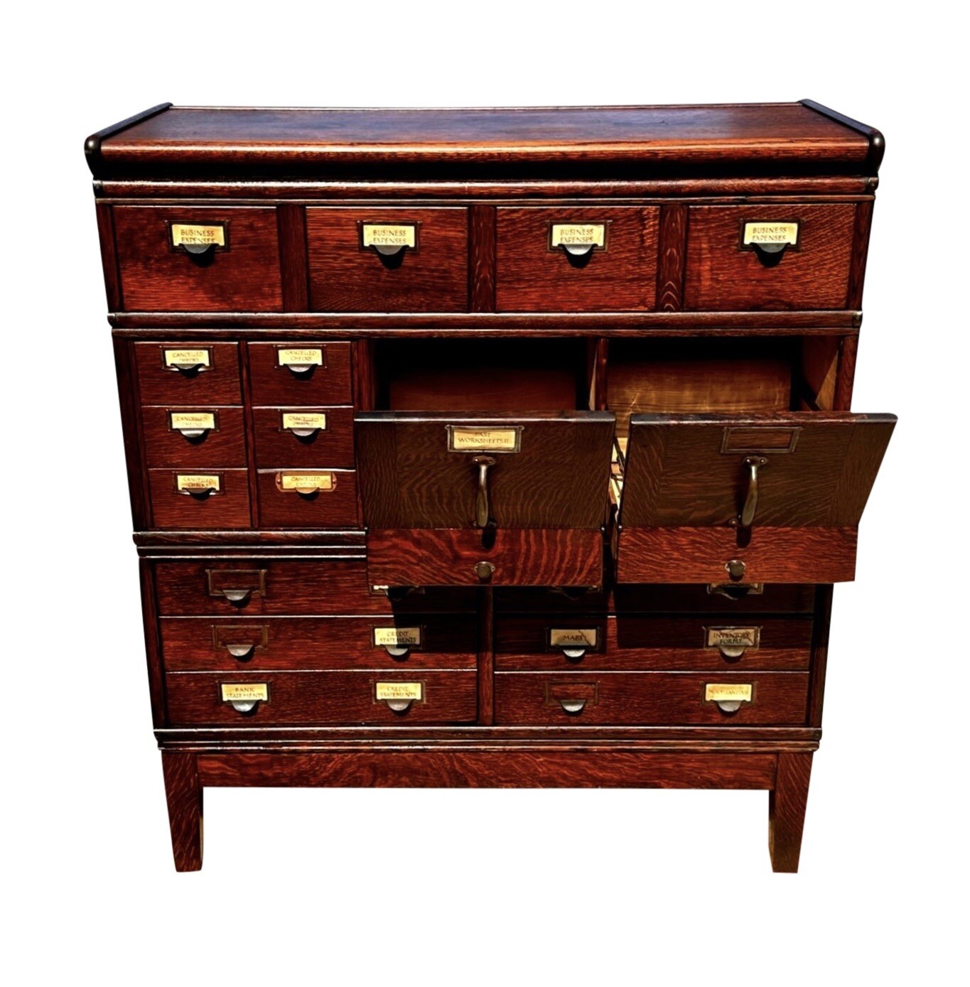 ANTIQUE ARTS & CRAFTS TIGER OAK STACKING FILE CABINET - INDEX ...