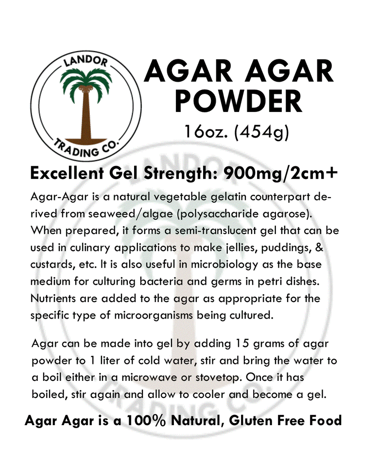 Agar Agar Powder - 16 Ounces (1 LB) - All Natural Seaweed - U.S. Seller ...