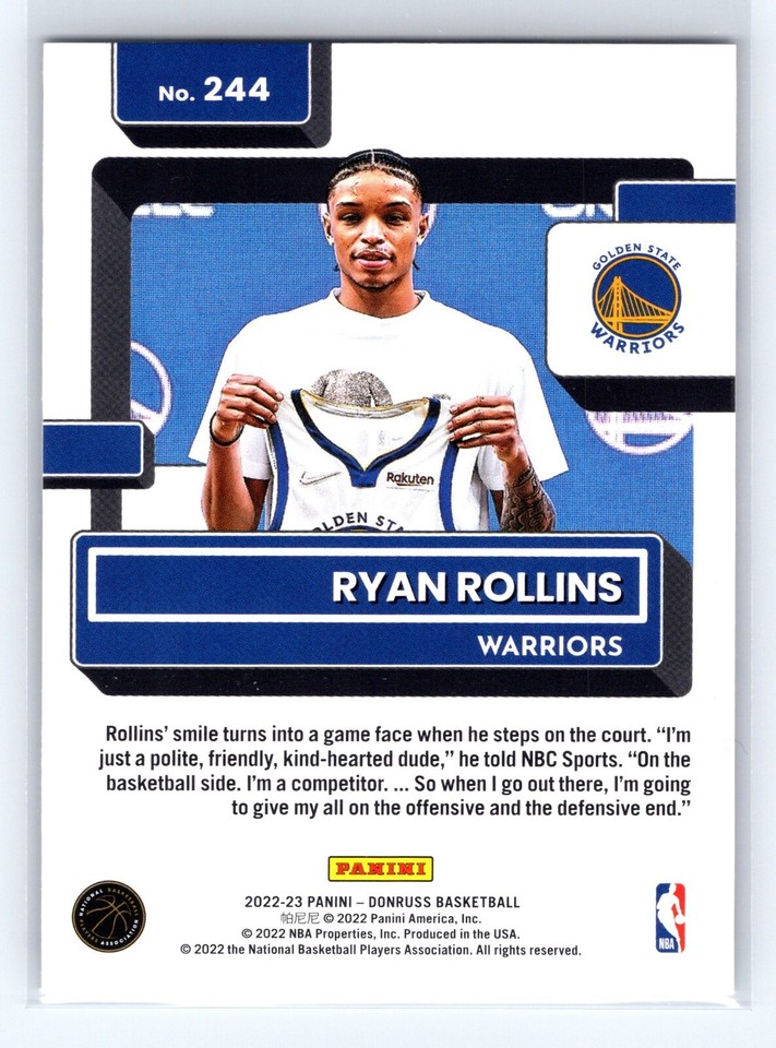 2022 Donruss Ryan Rollins Rookie #244 Warriors | eBay