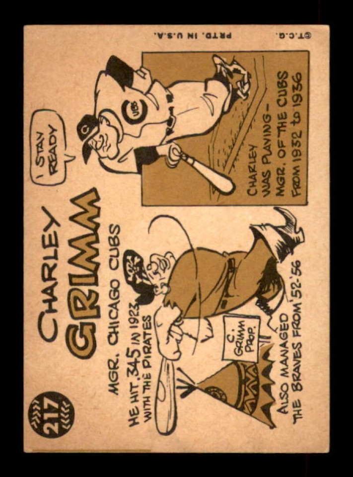 1960 Topps #217 Charlie Grimm VG/VGEX Cubs MG 554768 | eBay