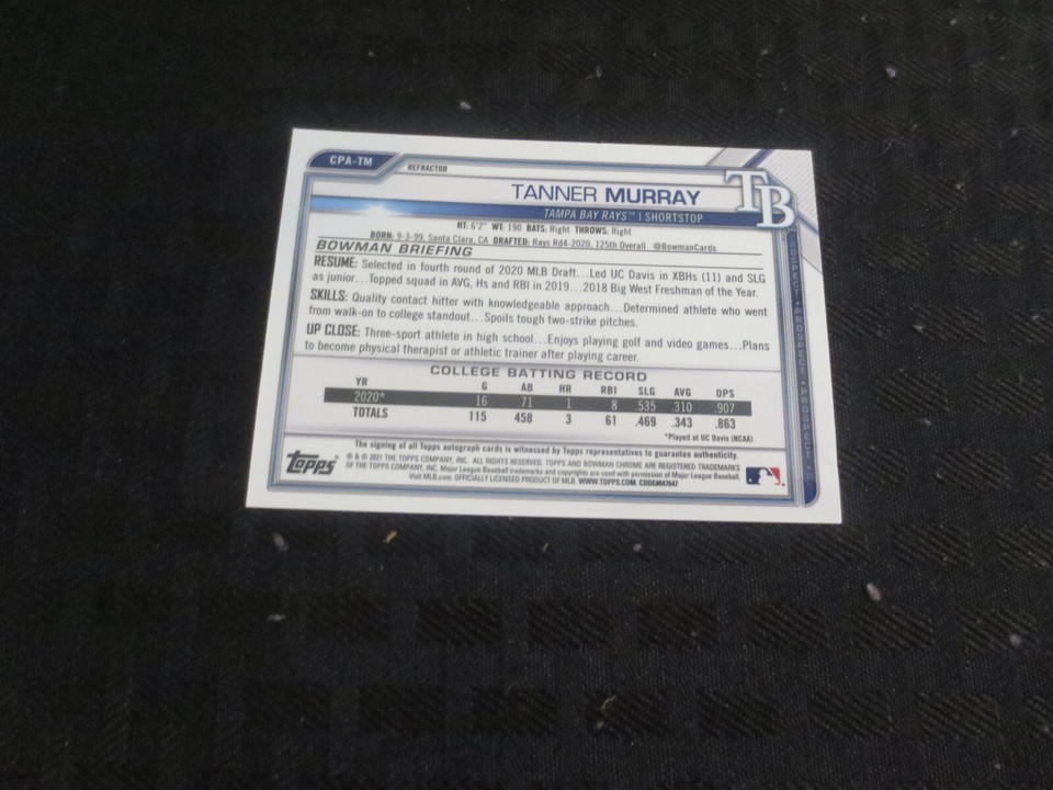 2021 Bowman Chrome Tanner Murray Autograph Silver Refractor Rays /499 ...