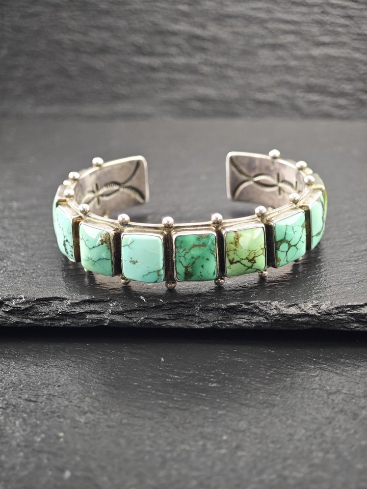 Native American Green Row Turquoise Sterling Silver Cuff Bracelet | eBay