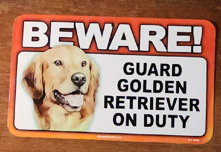 BEWARE GUARD GOLDEN RETRIEVER ON DUTY 5" X 8" HANGABLE PLASTIC SIGN | eBay
