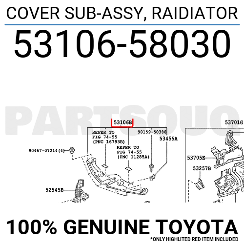 5310658030 Genuine Toyota COVER SUB-ASSY, RAIDIATOR 53106-58030 | eBay