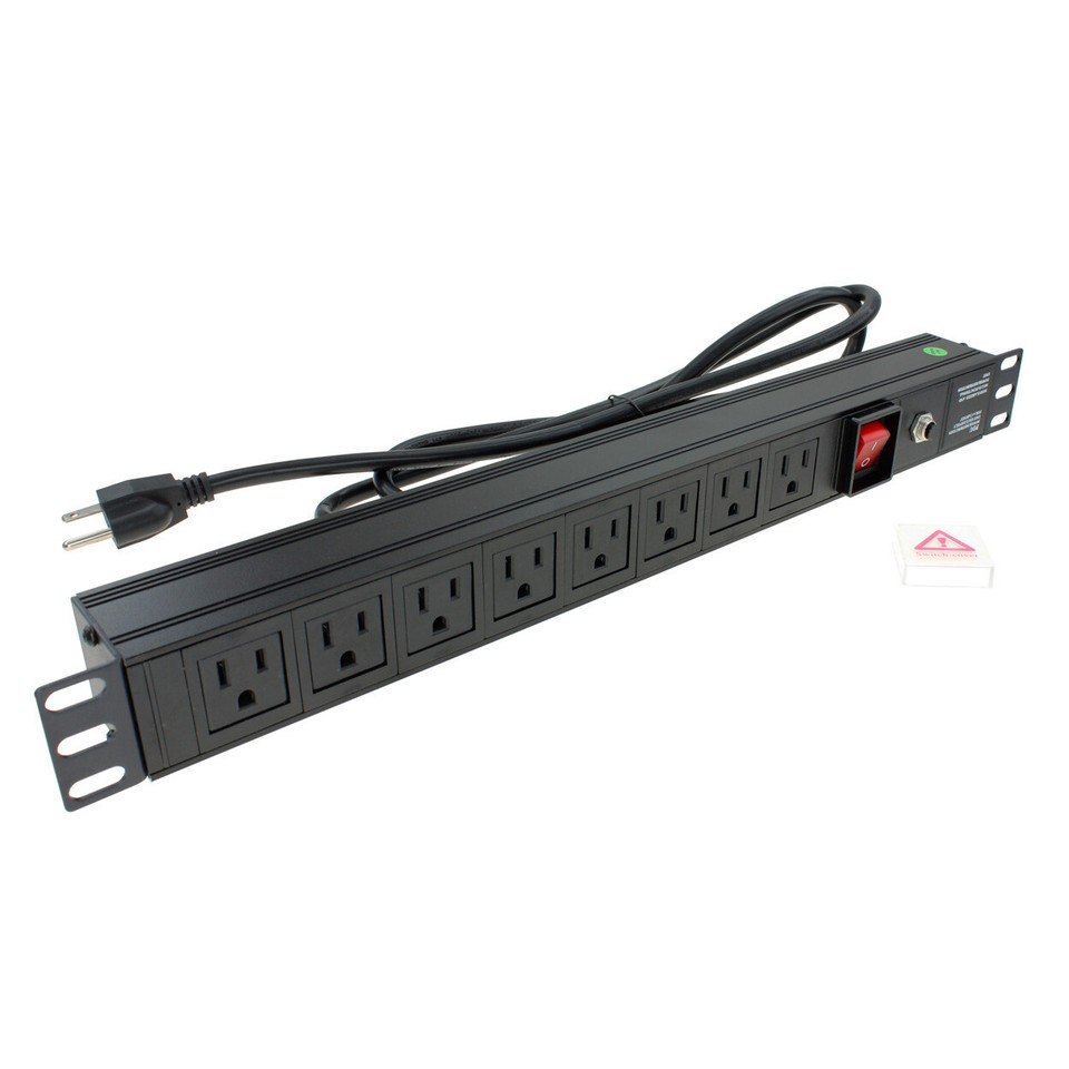 PI Manufacturing TL-RM8-1 8 Outlet 19 inch 1U Rackmount Power Strip ...