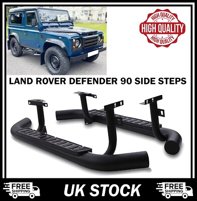 FOR LAND ROVER DEFENDER 90 SIDE STEPS RUNNING BOARDS ALL BLACK FIRE ...