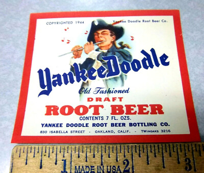 Vintage Original Label, 1940s Yankee Doodle Root Beer Label, great ...