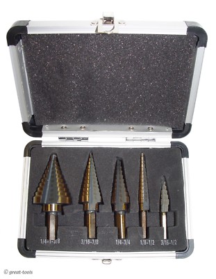 STEP DRILL BIT SET, 5-pc – Christmas Tree Bits – stepper drills – 1/8 ...