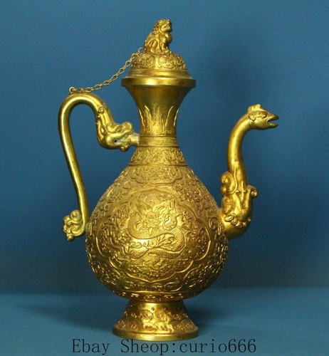 Old Purple Bronze Gold Dragon Loong Phoenix Phenix Lion Wine Tea Pot ...