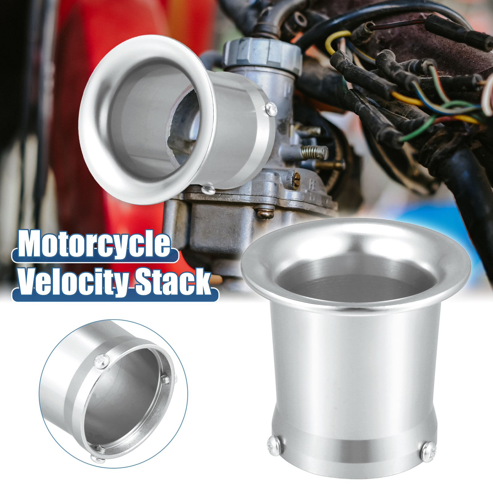 55mm Motorcycle Velocity Stack Carb Carburetor Air Filter Funnel Silver ...
