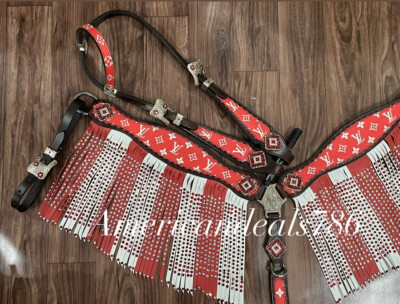 Western Brown Leather Bling Tack Set With Red Printed Leather ...