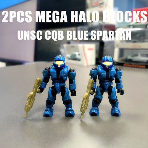 2PCS HALO MEGA BLOKS BLUE UNSC CQB SPARTAN MINI FIGURE COVENANT LOCUST ...