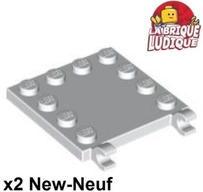 Lego 2x Plate Modified 4x4 Trap trappe 2 Open O Clips pince blanc/white ...