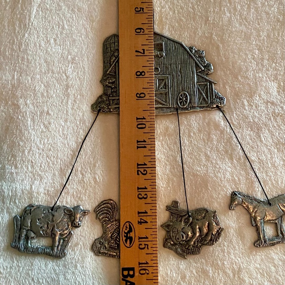 Vtg Farm Barn Animals Pewter Wind Chime by CARSON 1992 Horse Cow Pig ...