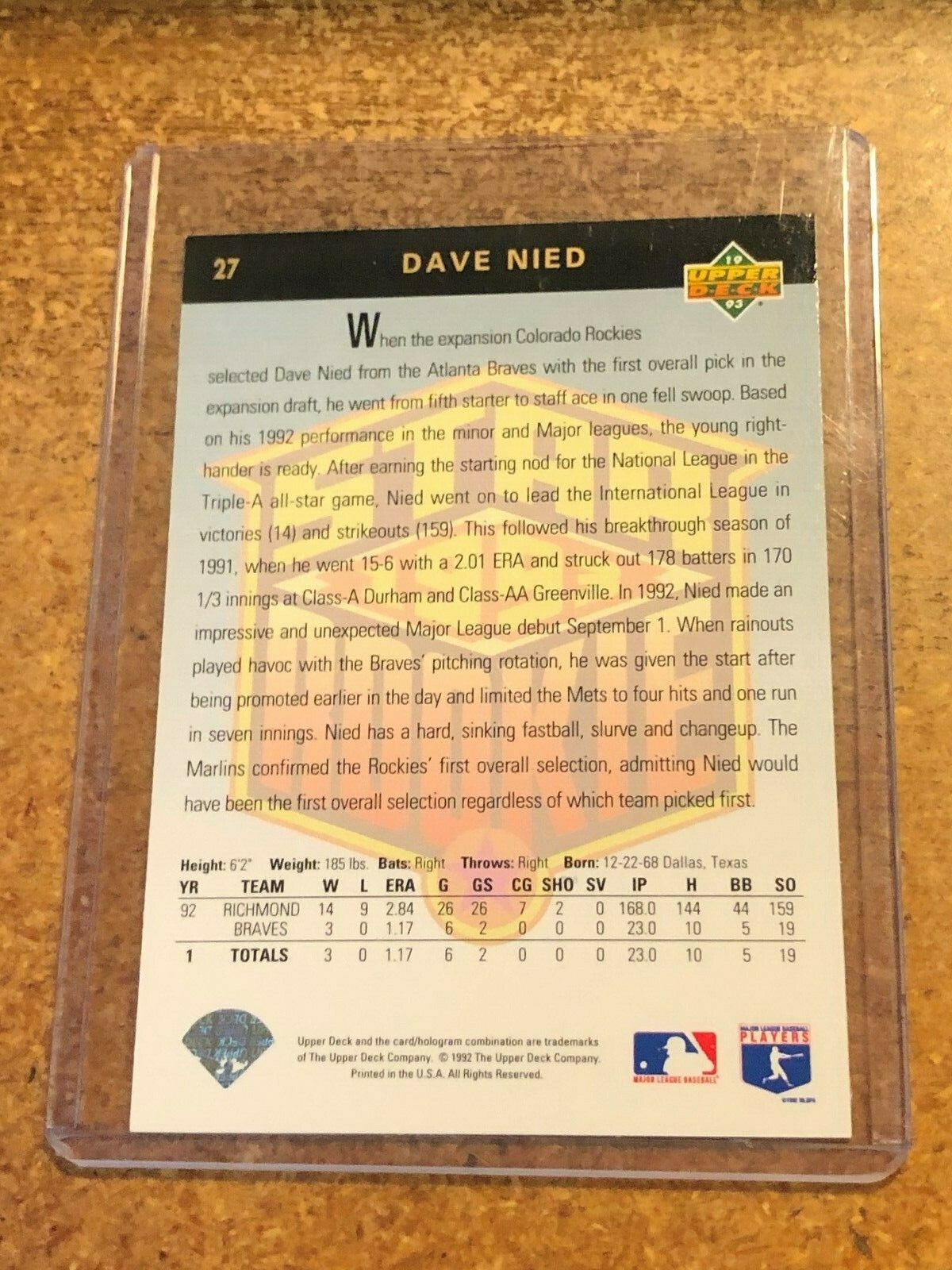 1993 Upper Deck Baseball # 27 Star Rookie David Nied RC | eBay
