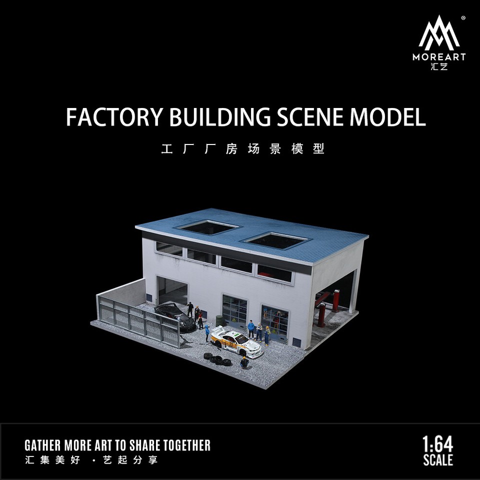 Diorama 1/64 Diecast Car Parking Lot Model LED Street Factory Buildings ...