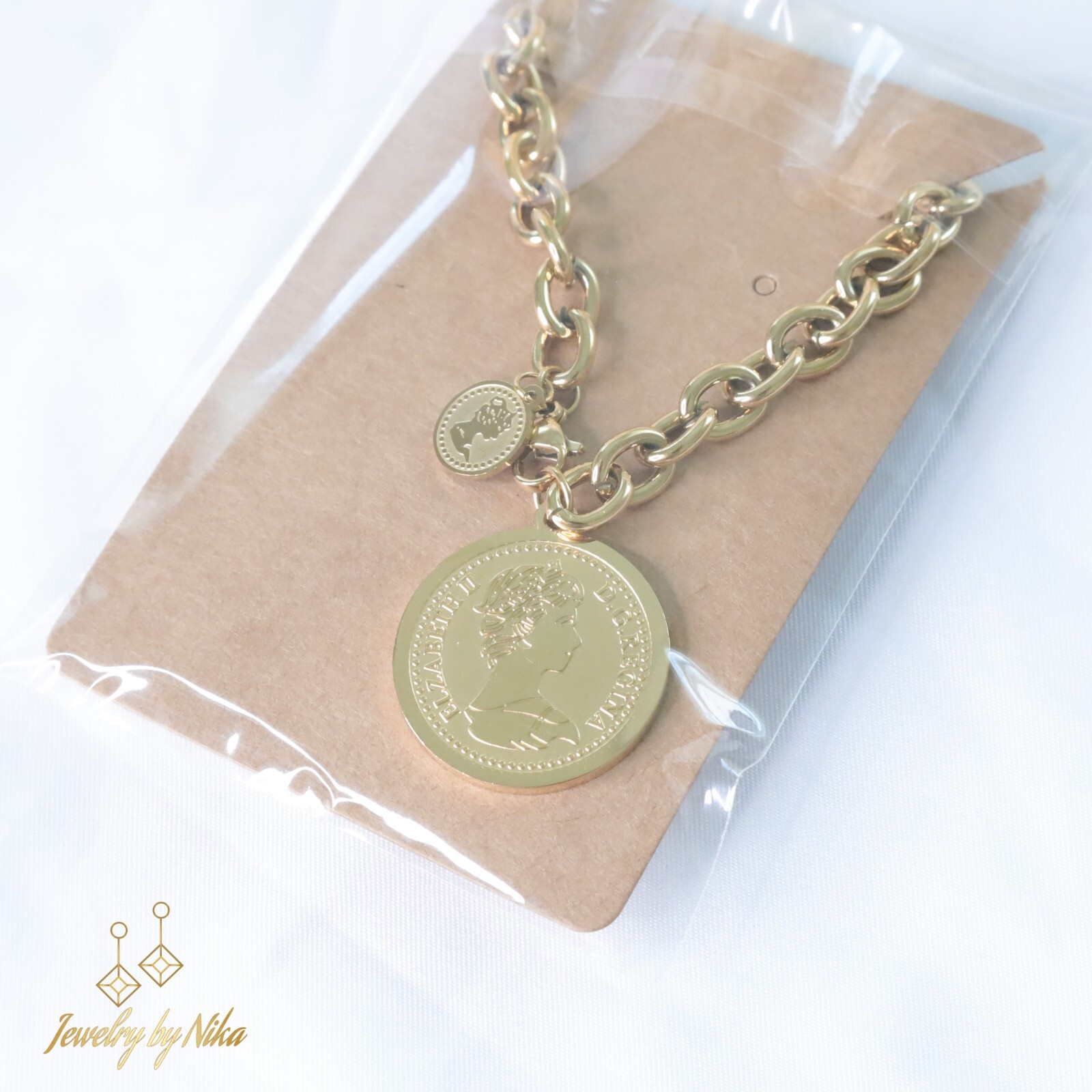 NEW 14K Yellow Gold Royalty Portrait Coin Chunky Statement Luxury Necklace | eBay