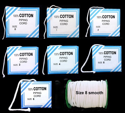 PIPING CORD 100% COTTON WHITE-SIZES 0/1/2/3/4/5/6/8 -CHOICE OF LENGTHS ...
