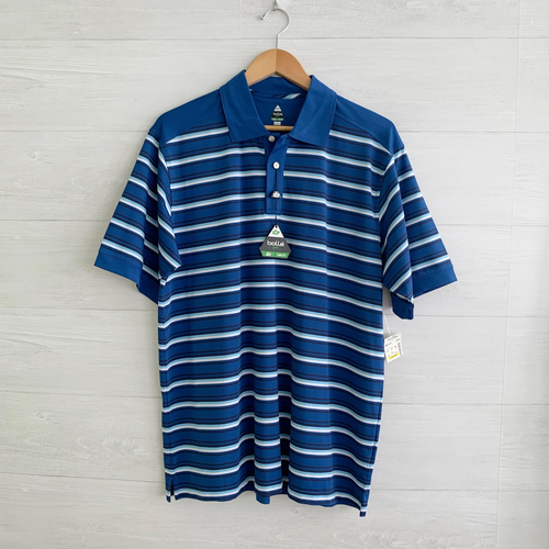 NWT Bolle Golf BT tech Blue striped short sleeve polo shirt size L | eBay